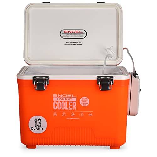 Engel ENGLBC13-N-OHV 13qt Live Bait Cooler with 2nd Generation 2X2 Portable Aerator Pump Orange