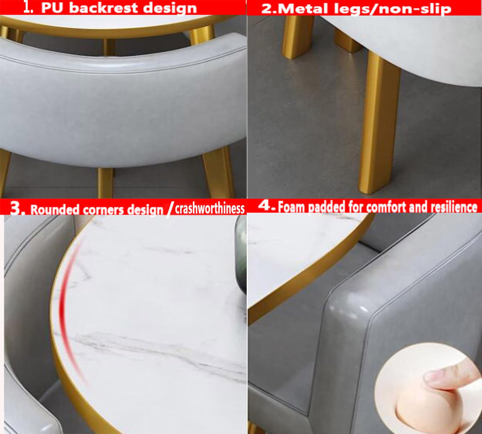 Small Conference Room Negotiation Table Sets,marble Round Table and PU backrest Chair Sets5-Piece,Office Reception Round Table and lounge chair Set,Coffee Table and Chair Set,for Family Apartment