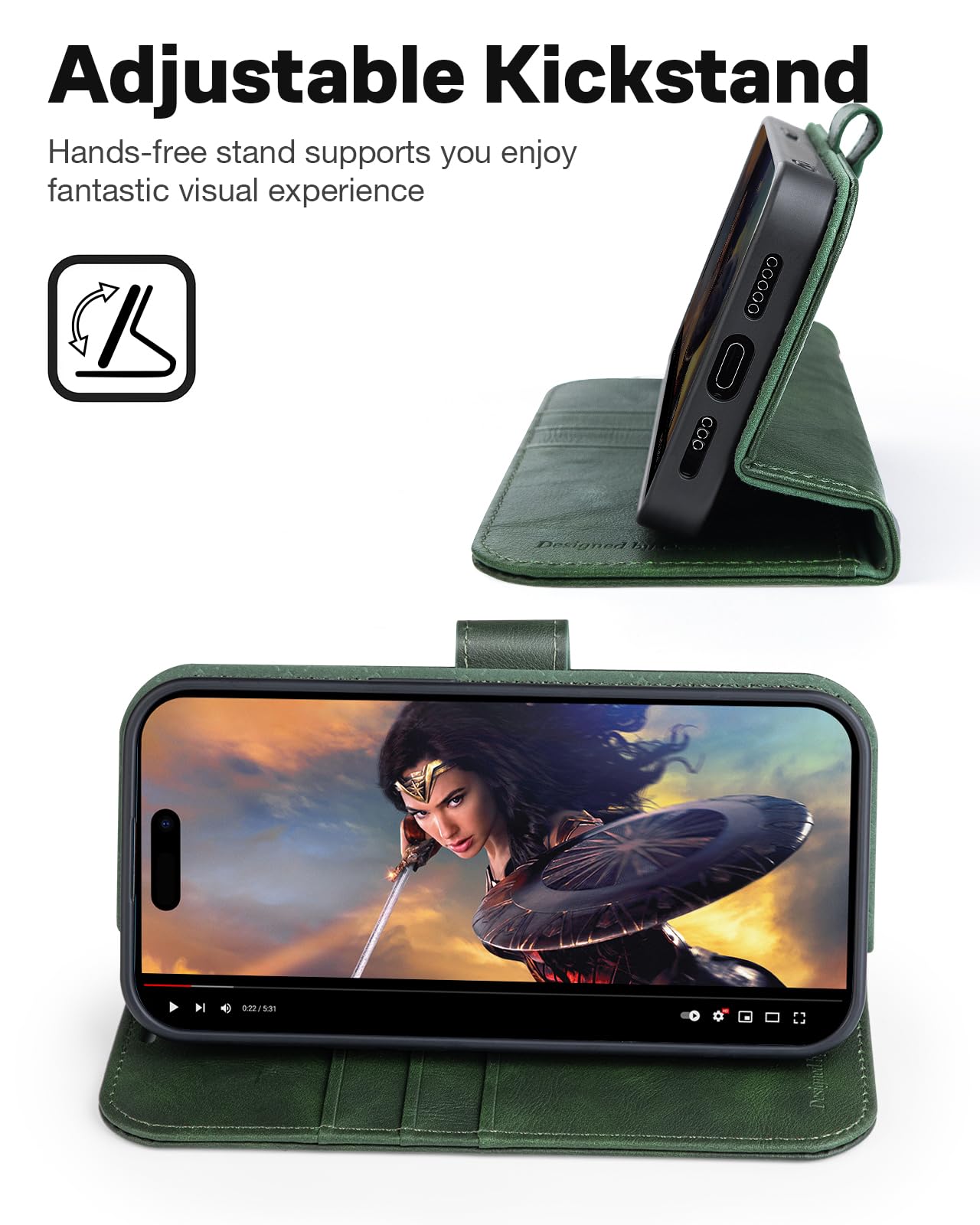 OCASE for iPhone 15 Pro Max Case Detachable Wallet Case with Card Holder, [2 in 1] PU Leather Flip Folio Case with RFID Blocking Stand Shockproof Phone Cover 6.7 Inch, Blackish Green