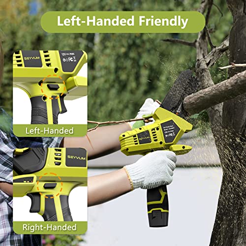 SEYVUM Mini Chainsaw with 2 Batteries 2 Chains, Portable Electric Chainsaw Cordless Handheld Small Power Chain Saws with Security Lock, Hand Saw for Trees Trimming Branch Wood Cutting