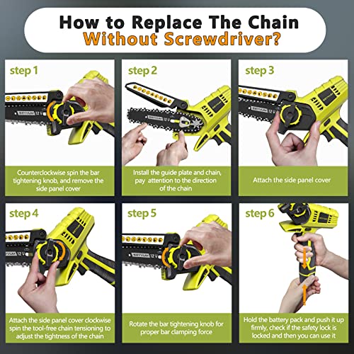 SEYVUM Mini Chainsaw with 2 Batteries 2 Chains, Portable Electric Chainsaw Cordless Handheld Small Power Chain Saws with Security Lock, Hand Saw for Trees Trimming Branch Wood Cutting