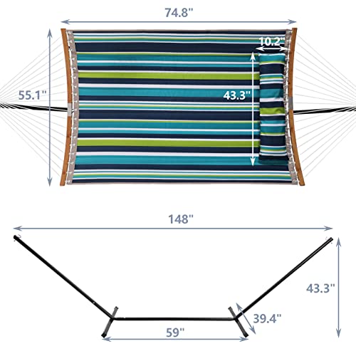 SUPERJARE Hammock with Stand, 2 Person Heavy Duty Hammock Frame, Detachable Pillow & Strong Curved-Bar & Portable Carrying Bag, Perfect for Outdoor & Indoor - Dark Cyan