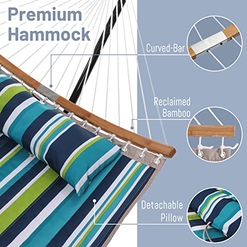 SUPERJARE Hammock with Stand, 2 Person Heavy Duty Hammock Frame, Detachable Pillow & Strong Curved-Bar & Portable Carrying Bag, Perfect for Outdoor & Indoor - Dark Cyan