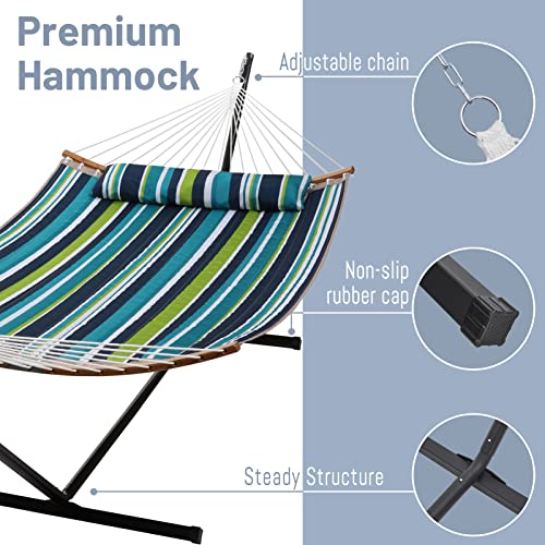 SUPERJARE Hammock with Stand, 2 Person Heavy Duty Hammock Frame, Detachable Pillow & Strong Curved-Bar & Portable Carrying Bag, Perfect for Outdoor & Indoor - Dark Cyan