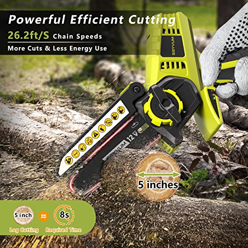 SEYVUM Mini Chainsaw with 2 Batteries 2 Chains, Portable Electric Chainsaw Cordless Handheld Small Power Chain Saws with Security Lock, Hand Saw for Trees Trimming Branch Wood Cutting