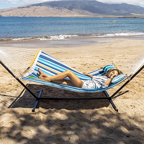 SUPERJARE Hammock with Stand, 2 Person Heavy Duty Hammock Frame, Detachable Pillow & Strong Curved-Bar & Portable Carrying Bag, Perfect for Outdoor & Indoor - Dark Cyan