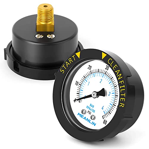MEANLIN MEASURE 0~60Psi Plastic Frame 1/4" NPT Start and Clean Filter Pressure Gauge,Suitable for Swimming Pool, spa, Aquarium,Center Back Mount