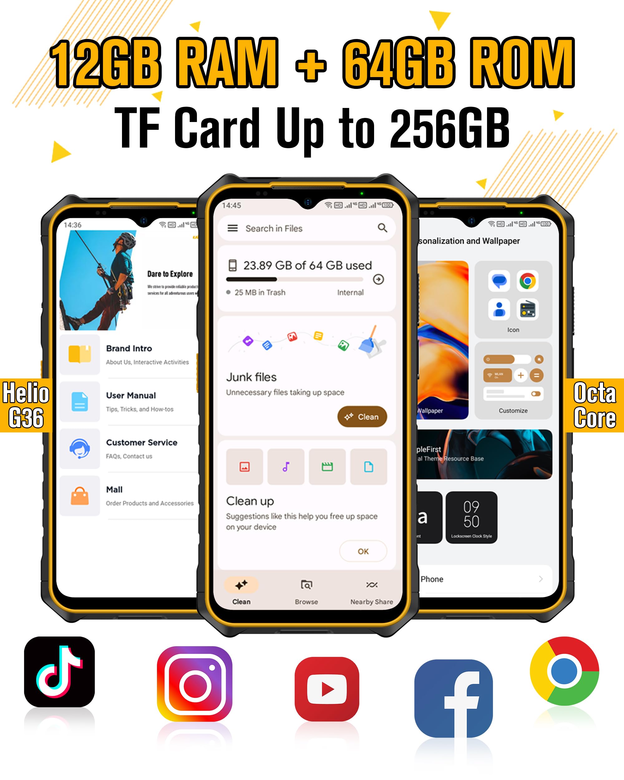 Ulefone Armor X13 Rugged Phones 2023, 50MP Rear Camera, 24MP Night Vision Camera, Up to 12GB RAM, 64GB ROM, 6320mAh, Android 13, IP68/IP69K Unlocked Smartphone, 4G LTE Cell Phone (Black)