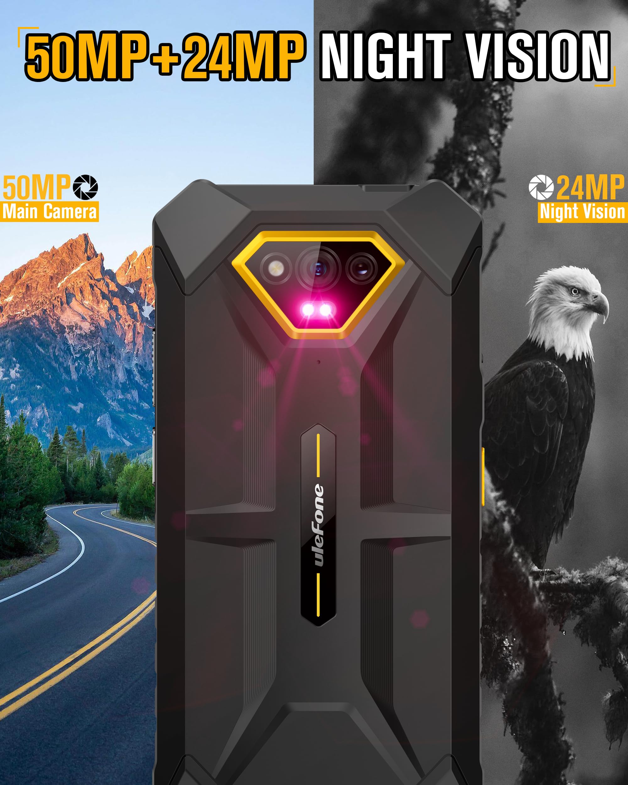 Ulefone Armor X13 Rugged Phones 2023, 50MP Rear Camera, 24MP Night Vision Camera, Up to 12GB RAM, 64GB ROM, 6320mAh, Android 13, IP68/IP69K Unlocked Smartphone, 4G LTE Cell Phone (Black)
