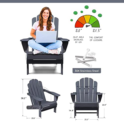 Aoorun Adirondack Chairs Folding Adirondack Chair,Plastic Adirondack Chairs seat Width 21.3",fire Pit Chairs for Outside firepit Area Lifetime,All Weather Resistant and Durable -Grey