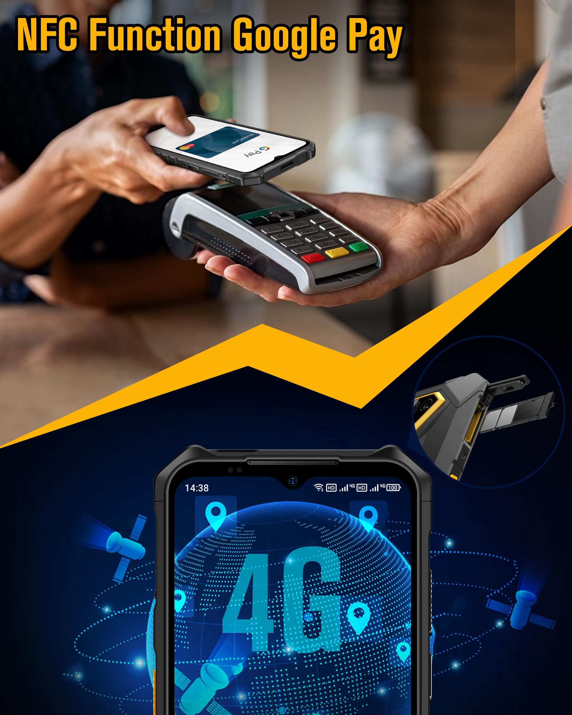 Ulefone Armor X13 Rugged Phones 2023, 50MP Rear Camera, 24MP Night Vision Camera, Up to 12GB RAM, 64GB ROM, 6320mAh, Android 13, IP68/IP69K Unlocked Smartphone, 4G LTE Cell Phone (Black)