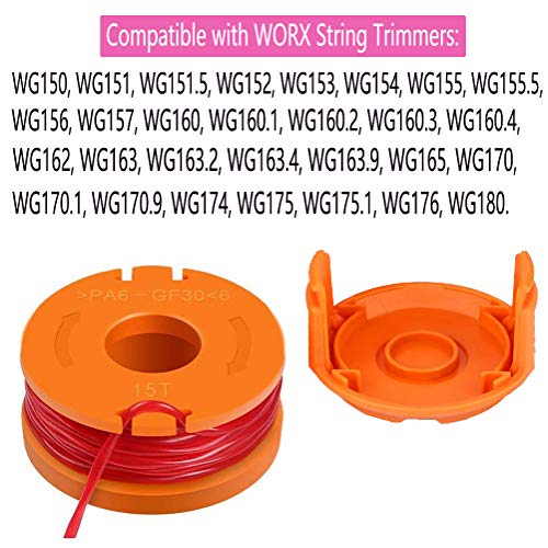 TOPEMAI WA0010 Replacement Trimmer Spool Line 0.065” for Worx WG154 WG163 WG160 WG180 WG175 WG155 WG151 String Trimmer Weed Eater (8 Spools, 2 Caps)