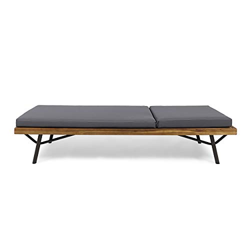 Christopher Knight Home Lilith Outdoor Chaise Lounge, Teak Finish + Rustic Metal + Dark Gray