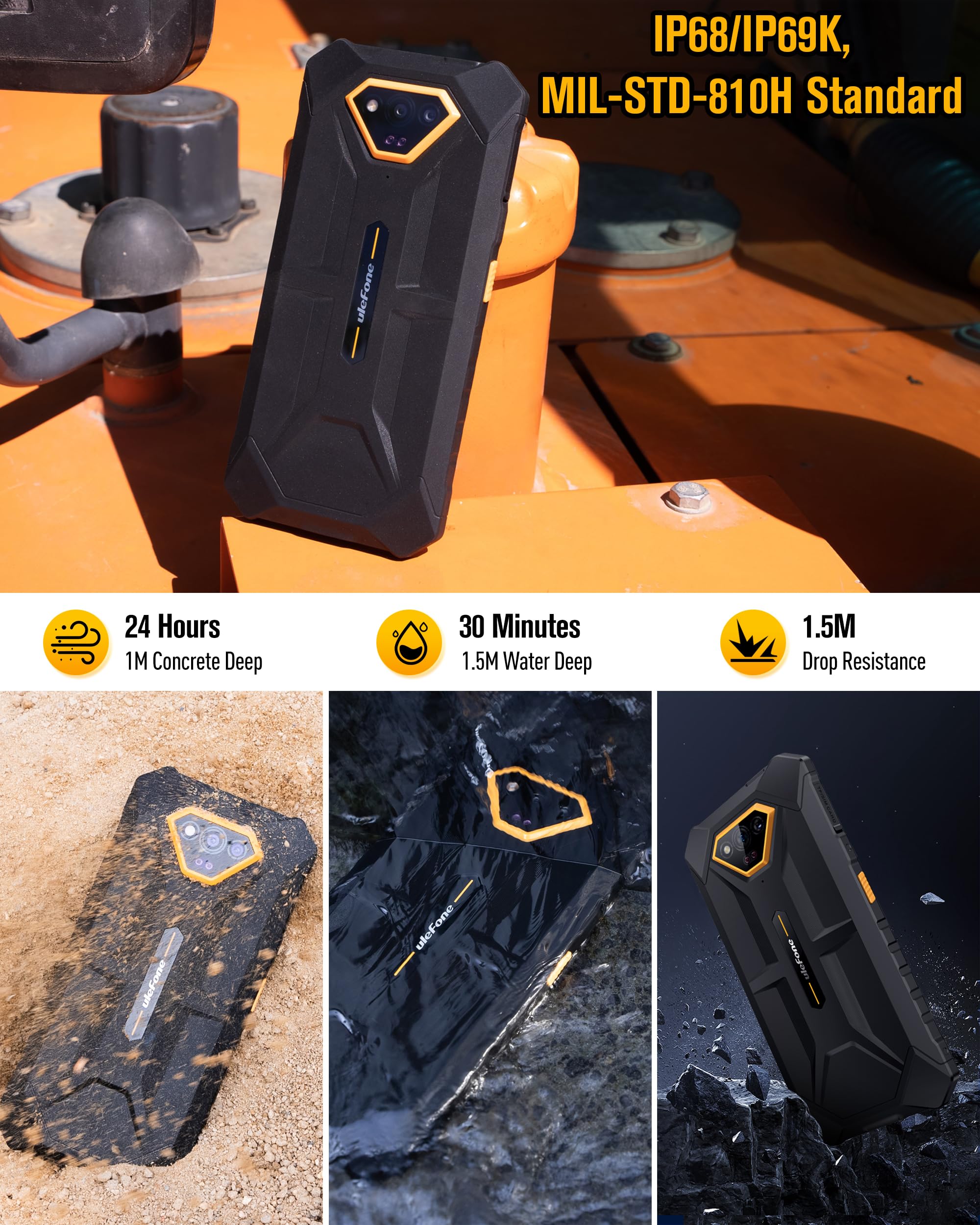 Ulefone Armor X13 Rugged Phones 2023, 50MP Rear Camera, 24MP Night Vision Camera, Up to 12GB RAM, 64GB ROM, 6320mAh, Android 13, IP68/IP69K Unlocked Smartphone, 4G LTE Cell Phone (Black)