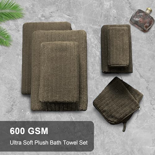 4-Piece Washcloths Towels Set, 100% Microfiber Premium Quality Towels for Bathroom, Quick Dry Soft and Absorbent Face Towel, Set Includes 4 Wash Cloths (Brown)