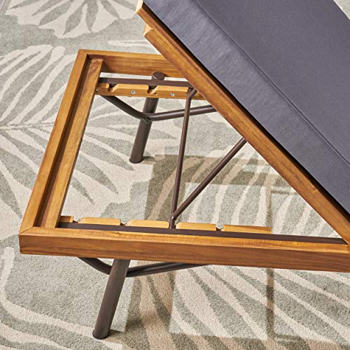 Christopher Knight Home Lilith Outdoor Chaise Lounge, Teak Finish + Rustic Metal + Dark Gray