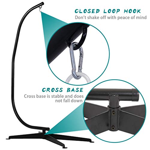 Her Majesty C Stand Hanging Outdoor Indoor Solid Steel Heavy Duty Construction for Hammock Air Porch Swing Chair, Black
