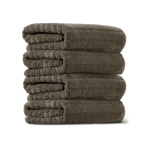 4-Piece Washcloths Towels Set, 100% Microfiber Premium Quality Towels for Bathroom, Quick Dry Soft and Absorbent Face Towel, Set Includes 4 Wash Cloths (Brown)