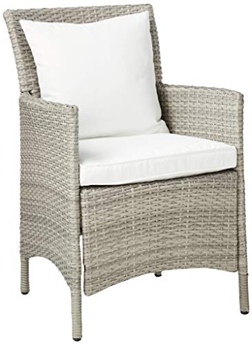 Modway Conduit Wicker Rattan Outdoor Patio Dining Arm Chair with Cushion in Light Gray White
