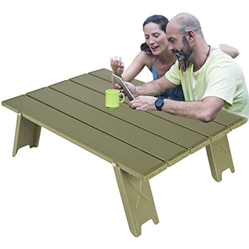 Small Camping Table - Mini Green Folding Beach Picnic Table,Camping Tent Table Camping Meal Portable Coffee Table Home Bed Aluminum Plate Table Army Green ??