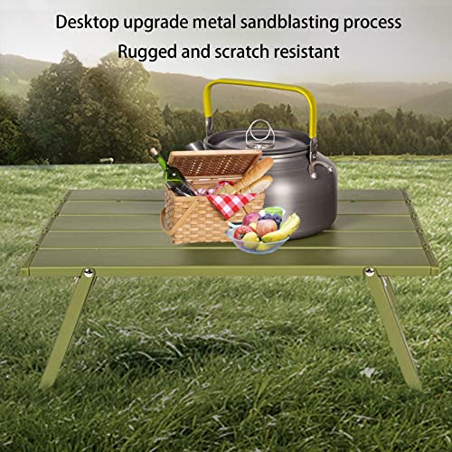 Small Camping Table - Mini Green Folding Beach Picnic Table,Camping Tent Table Camping Meal Portable Coffee Table Home Bed Aluminum Plate Table Army Green ??