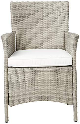 Modway Conduit Wicker Rattan Outdoor Patio Dining Arm Chair with Cushion in Light Gray White