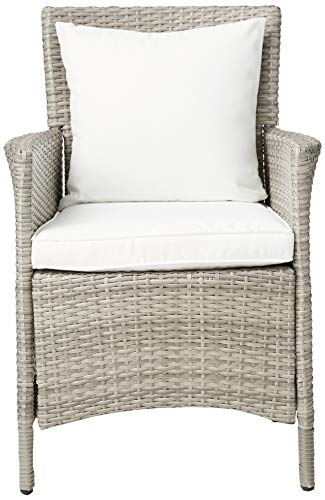 Modway Conduit Wicker Rattan Outdoor Patio Dining Arm Chair with Cushion in Light Gray White