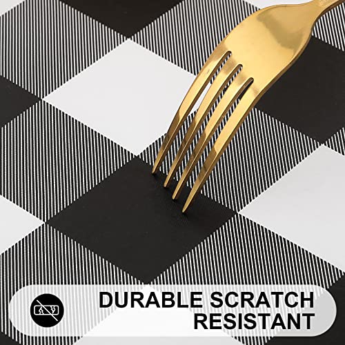 smiry Rectangle Table Cloth Cover, Elastic Waterproof Fitted Vinyl Table Covers for 6 FT Tables, Flannel Backed Buffalo Plaid Tablecloth for Picnic, Camping, Outdoor (Black and White, 30 x 72 Inches)