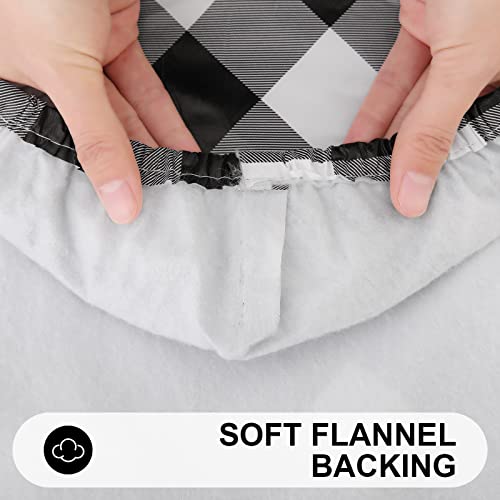 smiry Rectangle Table Cloth Cover, Elastic Waterproof Fitted Vinyl Table Covers for 6 FT Tables, Flannel Backed Buffalo Plaid Tablecloth for Picnic, Camping, Outdoor (Black and White, 30 x 72 Inches)