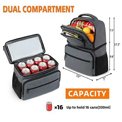 Cooler Backpack, 26 Cans Insulated Lunch Backpack for Man Women, Leakproof Double Layer Lunch Cooler Bag Lightweight Soft Lunch Backpack with Cooler Compartment, Beer Gifts for Beach Camping Hiking