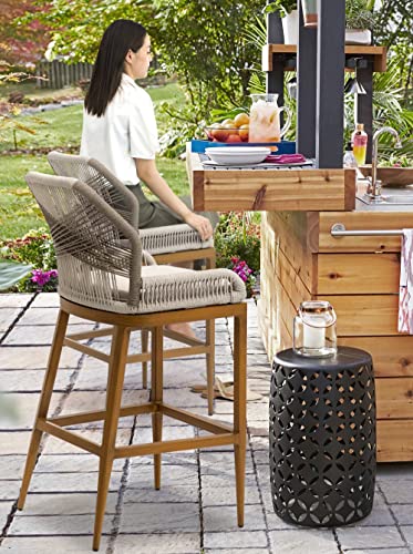 US Furnishing Indoor and Outdoor Waterproof Hand-Crafted Stool, Counter Height Stool Bar High Home Back Dining Chair Comfortable Simple Beautiful (Counter 25), Beige. Brown (7889-cc)