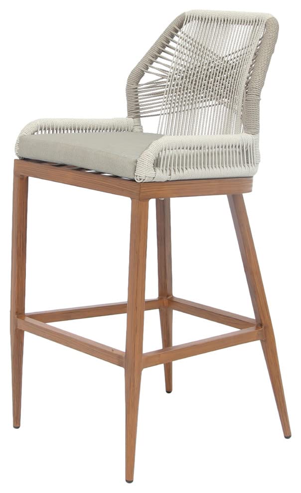 US Furnishing Indoor and Outdoor Waterproof Hand-Crafted Stool, Counter Height Stool Bar High Home Back Dining Chair Comfortable Simple Beautiful (Counter 25), Beige. Brown (7889-cc)