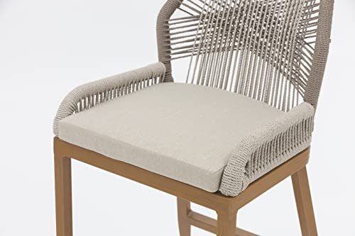US Furnishing Indoor and Outdoor Waterproof Hand-Crafted Stool, Counter Height Stool Bar High Home Back Dining Chair Comfortable Simple Beautiful (Counter 25), Beige. Brown (7889-cc)