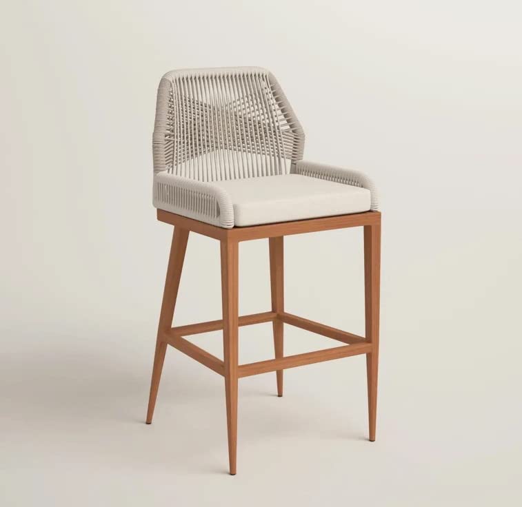 US Furnishing Indoor and Outdoor Waterproof Hand-Crafted Stool, Counter Height Stool Bar High Home Back Dining Chair Comfortable Simple Beautiful (Counter 25), Beige. Brown (7889-cc)