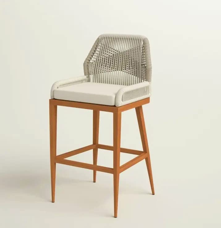 US Furnishing Indoor and Outdoor Waterproof Hand-Crafted Stool, Counter Height Stool Bar High Home Back Dining Chair Comfortable Simple Beautiful (Counter 25), Beige. Brown (7889-cc)