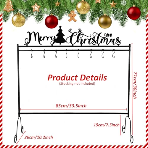 Profully 6 Hooks Christmas Stocking Holder Stand, Black Metal Christmas Stocking Hanger Stand for Floor with Detachable Christmas Decorations