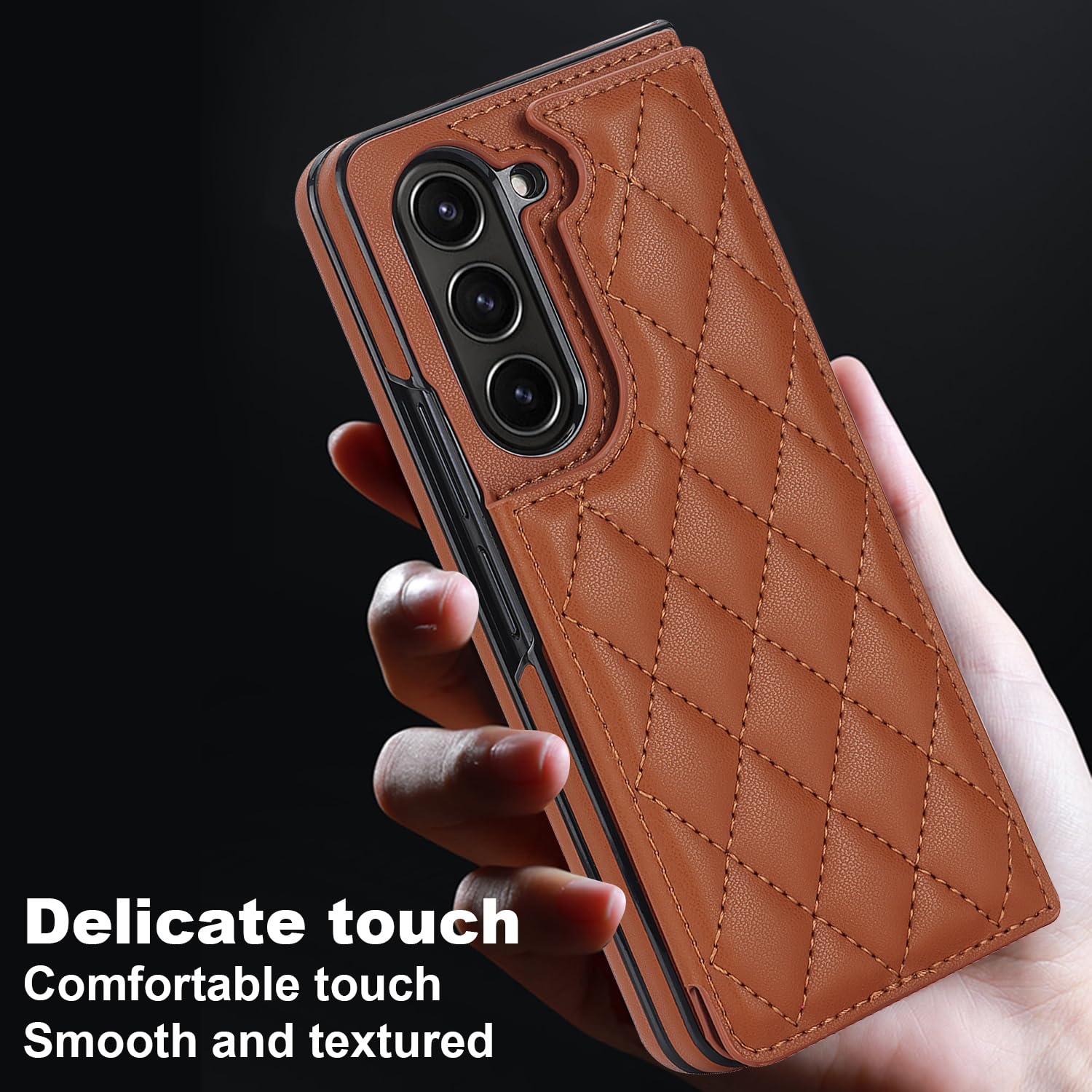 XIZYO for Samsung Galaxy Z Fold 5 Case, for Z Fold 5 Wallet Case with Card Holder Slot Kickstand Cute Aesthetic Leather Flip for Women Men Shockproof Protective Bumper Cover, Brown