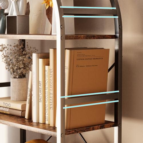 Arbuxzuy 5-Tier Bookshelf, 24 Inch Width Industrial Arched Bookcase, Vintage Storage Rack with Open Shelves, Free Standing Shelf for Home Office, Living Room,Bedroom, Rustic Brown