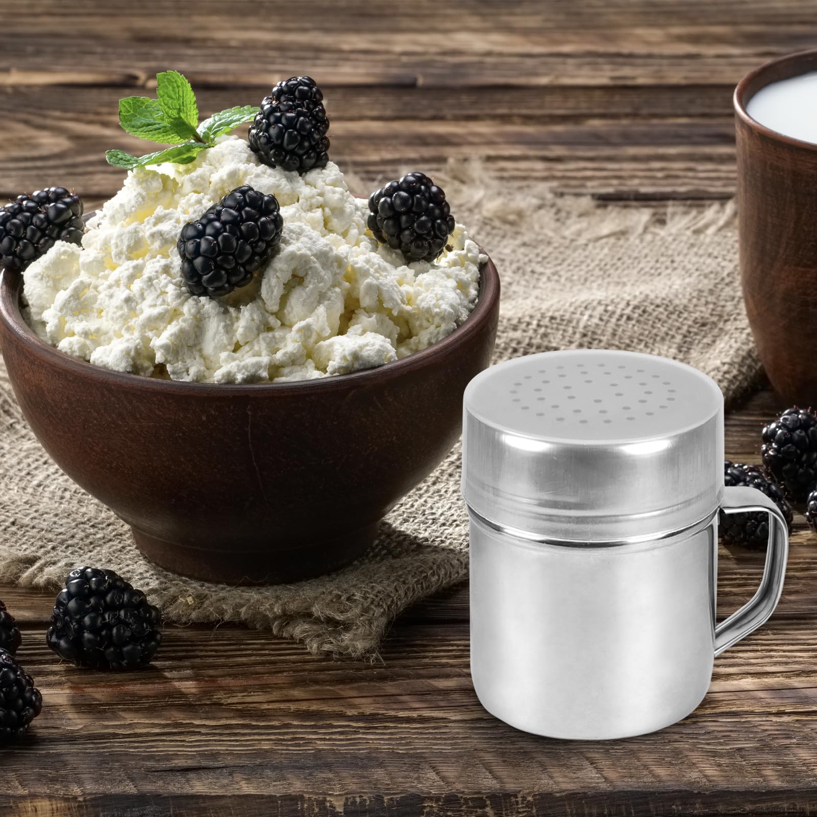 GEMLORD 2 Pieces 13.5 OZ Stainless Steel Salt and Pepper Dredge Shakers with Lid and Handle, Seasoning Pepper Shaker Spice Condiment Shakers for Powder Candy Cooking Kitchen Baking