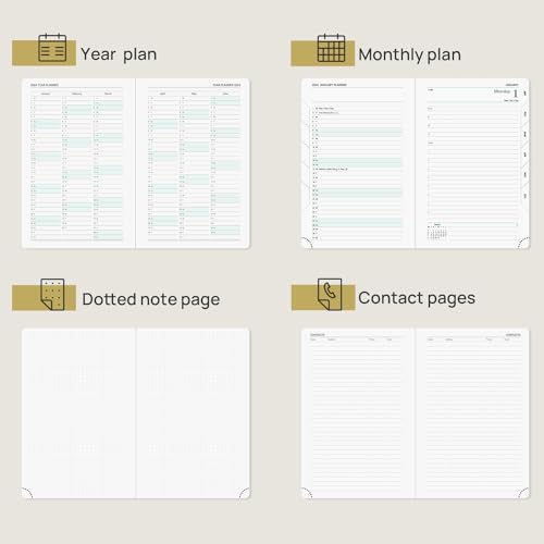 POPRUN Daily Planner 2024 One Page per Day with Vegan Leather Hardcover - Agenda 2024 Hourly Appointment Book with Monthly Tabs, Inner Pocket, 5.5" x 8.5", Pacific Green