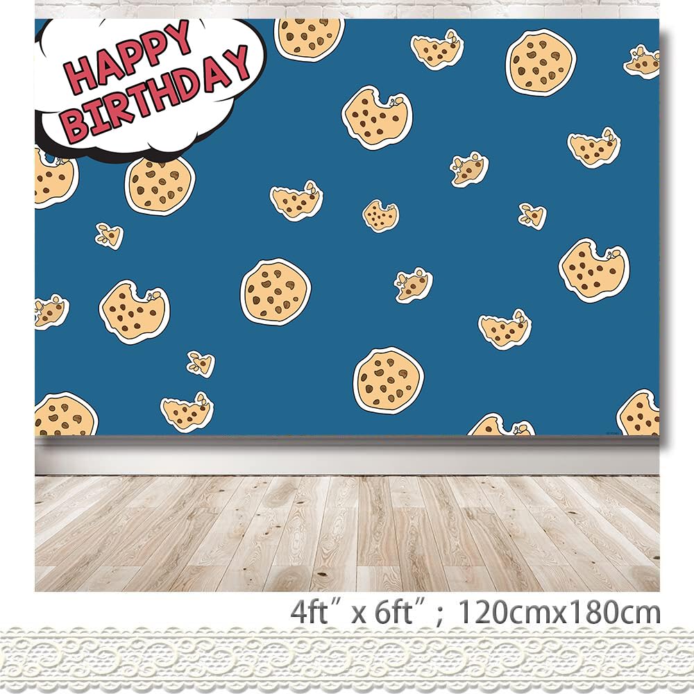 Rcoaror Cookie Birthday Backdrop Blue Monster 1st Birthday Party Background Our Little Cookie is Turning One Banner Kids Boys Cake Table Decorations Cookies and Milk Props 71X47inch
