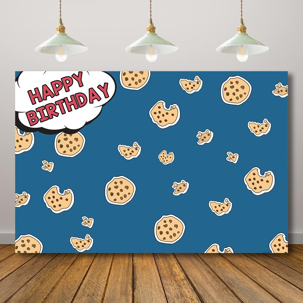 Rcoaror Cookie Birthday Backdrop Blue Monster 1st Birthday Party Background Our Little Cookie is Turning One Banner Kids Boys Cake Table Decorations Cookies and Milk Props 71X47inch
