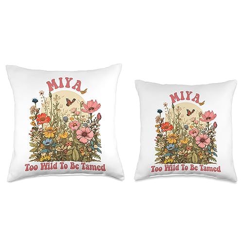 Wildflower Gift For Women Gift For MIYA Cute Retro Girls Wildflower Miya Name Throw Pillow, 16x16, Multicolor