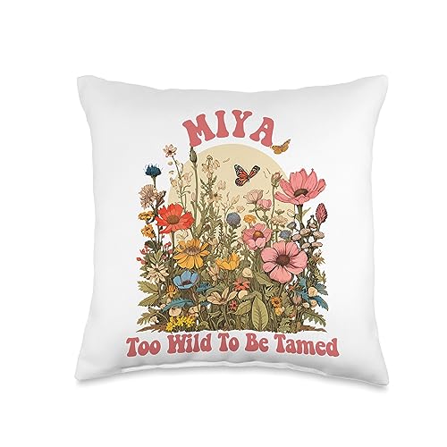 Wildflower Gift For Women Gift For MIYA Cute Retro Girls Wildflower Miya Name Throw Pillow, 16x16, Multicolor