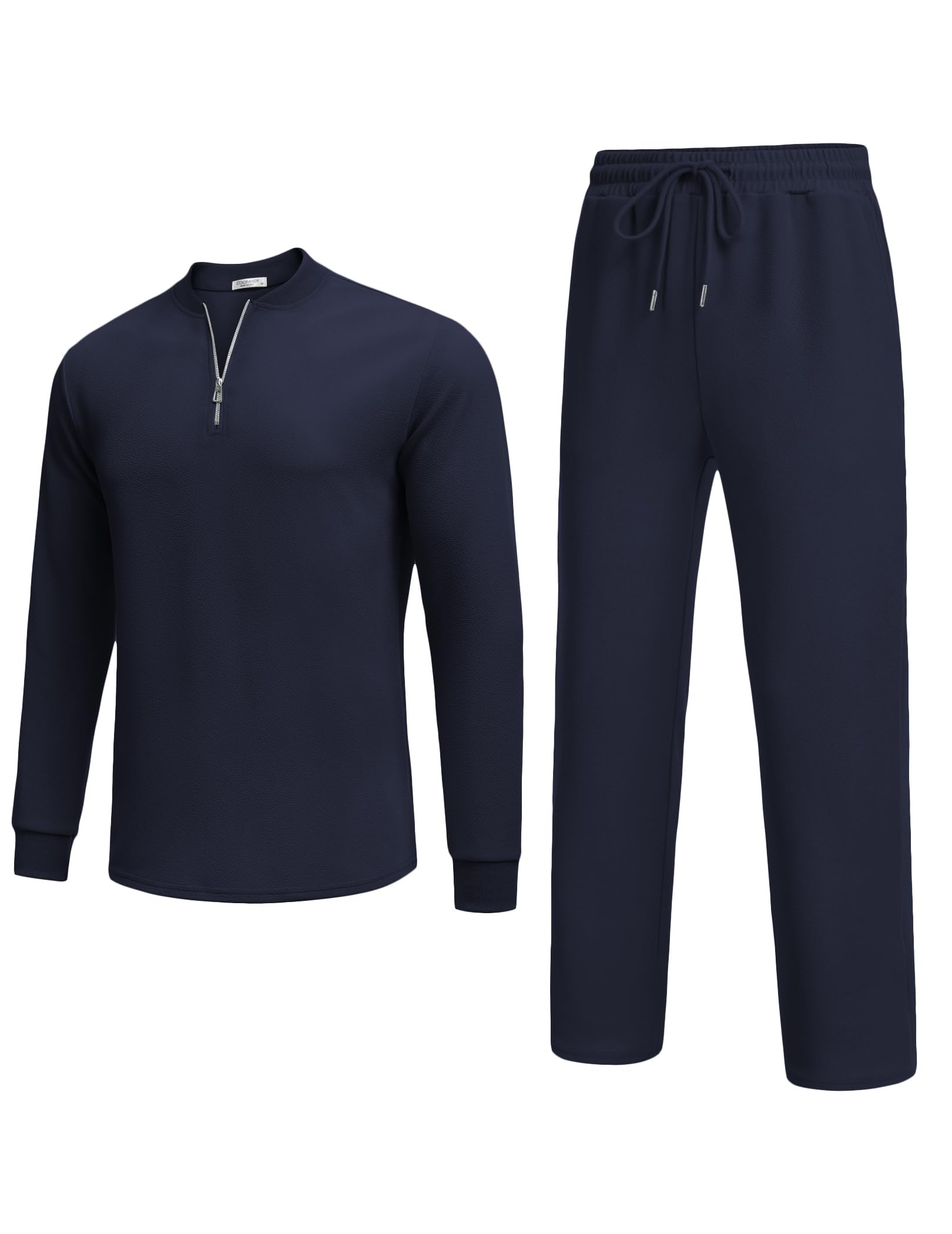 COOFANDY Men's Tracksuit 2 Piece Set Quarter Zip Polo Sweatsuit Athletic Long Sleeve Casual Sports Outfits Running Blue