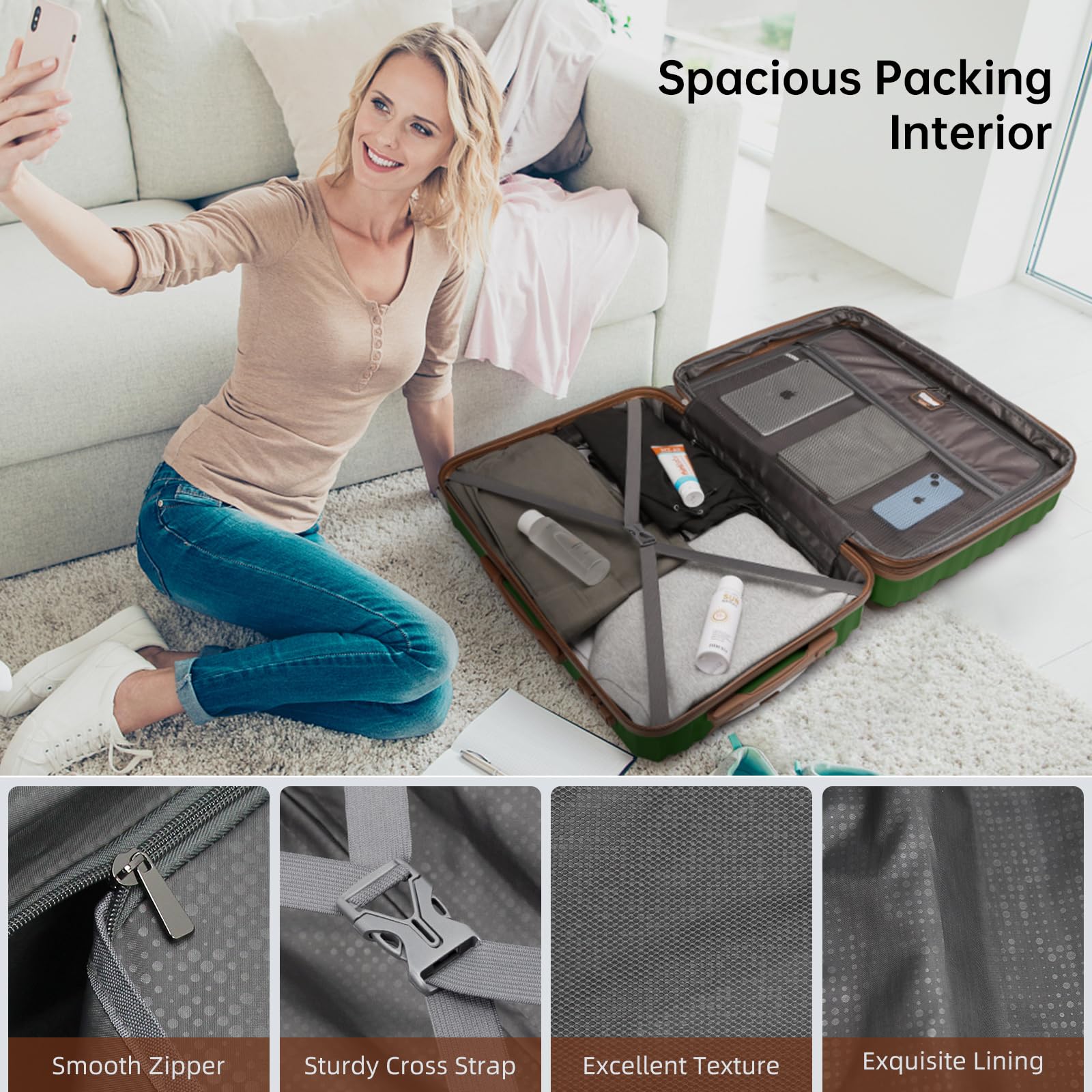 LARVENDER Luggage Sets 6 Piece, Expandable Hardside Suitcase Set Carry on Luggage with Spinner Wheels, Lightweight Travel Luggage Set with TSA Locks for Men and Women, Green
