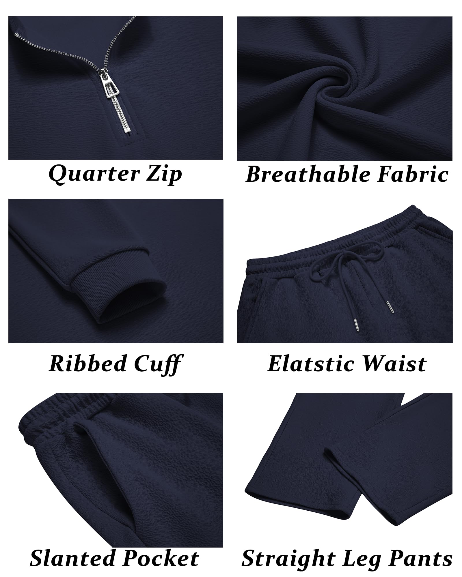 COOFANDY Men's Tracksuit 2 Piece Set Quarter Zip Polo Sweatsuit Athletic Long Sleeve Casual Sports Outfits Running Blue