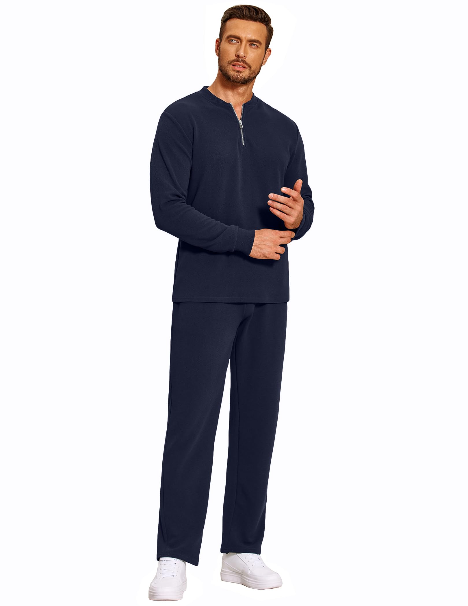 COOFANDY Men's Tracksuit 2 Piece Set Quarter Zip Polo Sweatsuit Athletic Long Sleeve Casual Sports Outfits Running Blue