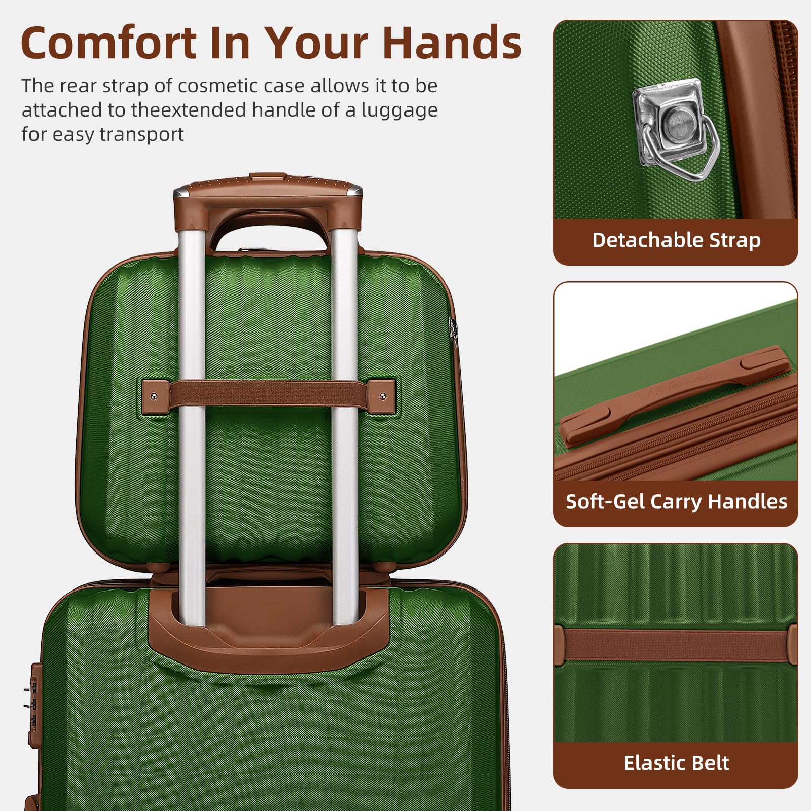 LARVENDER Luggage Sets 6 Piece, Expandable Hardside Suitcase Set Carry on Luggage with Spinner Wheels, Lightweight Travel Luggage Set with TSA Locks for Men and Women, Green