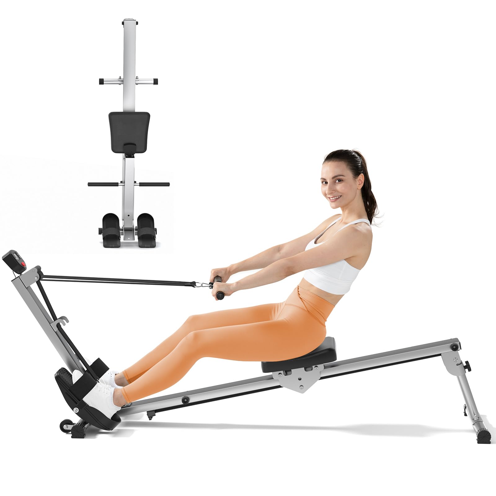 Rowing Machine for Home Use, Row Machine Rower with Adjustable Resistance, Hyper-Quiet Rower Machine Supports 300LBS, 2024 Upgraded Version
